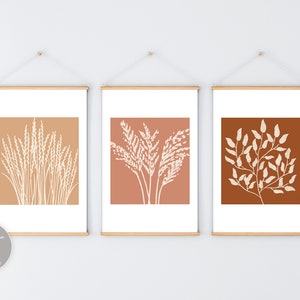 Botanical Art Set of 3 Prints, Terracotta Gallery Wall Set, Abstract ...