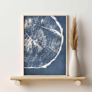 Blue Tree Ring Art, Tree Stump Print, Triptych Wall Art, Printed Wall ...