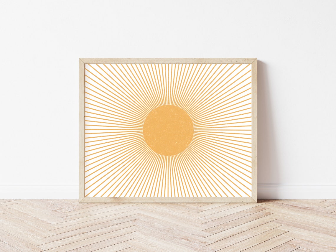 Boho Sun Wall Art Orange Sun Poster Abstract Sun Rays Wall | Etsy
