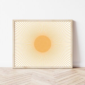 Boho Sun Wall Art, Orange Sun Poster, Abstract Sun Rays Wall Print ...
