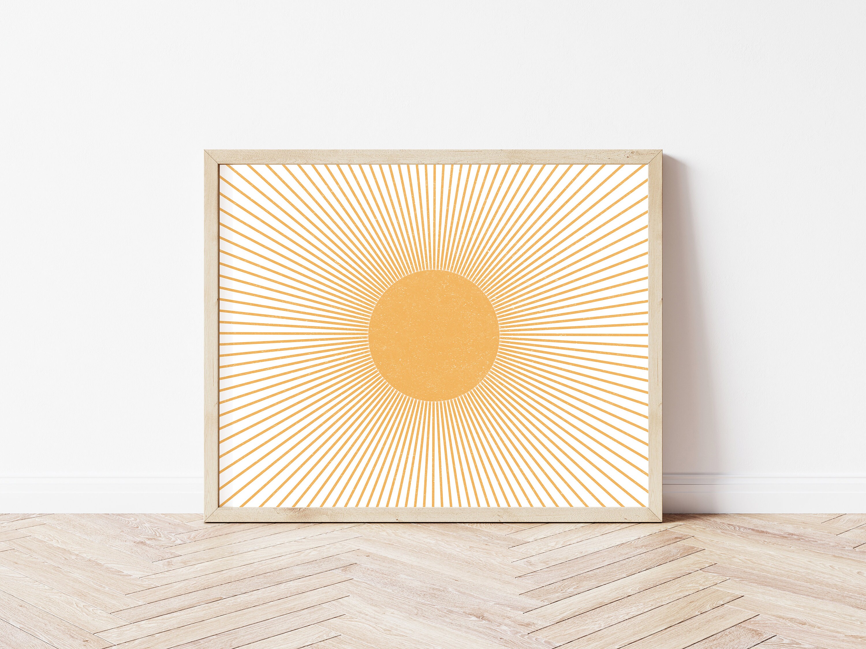 Boho Sun Wall Art, Orange Sun Poster, Abstract Sun Rays Wall Print ...