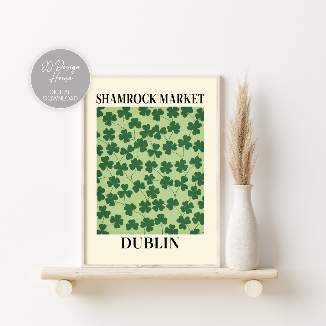 Shamrock Market Print, St Patricks Wall Art, Clover Print, Flower ...