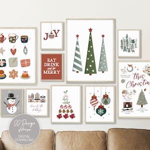 Christmas Decor, Christmas Wall Art Set of 10, Boho Christmas Prints ...