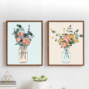 Floral Print Set of 2, Boho Flower Print Set, Botanical Prints ...