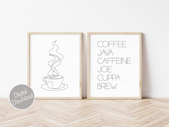 Coffee Art Print Set One Line Drawing Coffee Shop Poster | Etsy