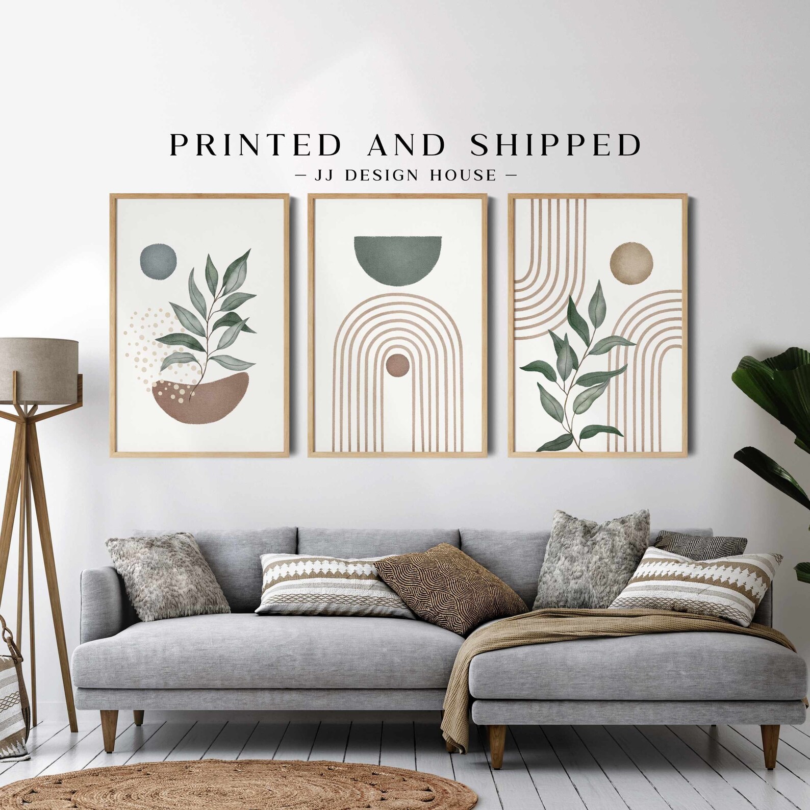 3 Piece Wall Art Sage Green Prints Set of 3, Mid Century Modern Print ...