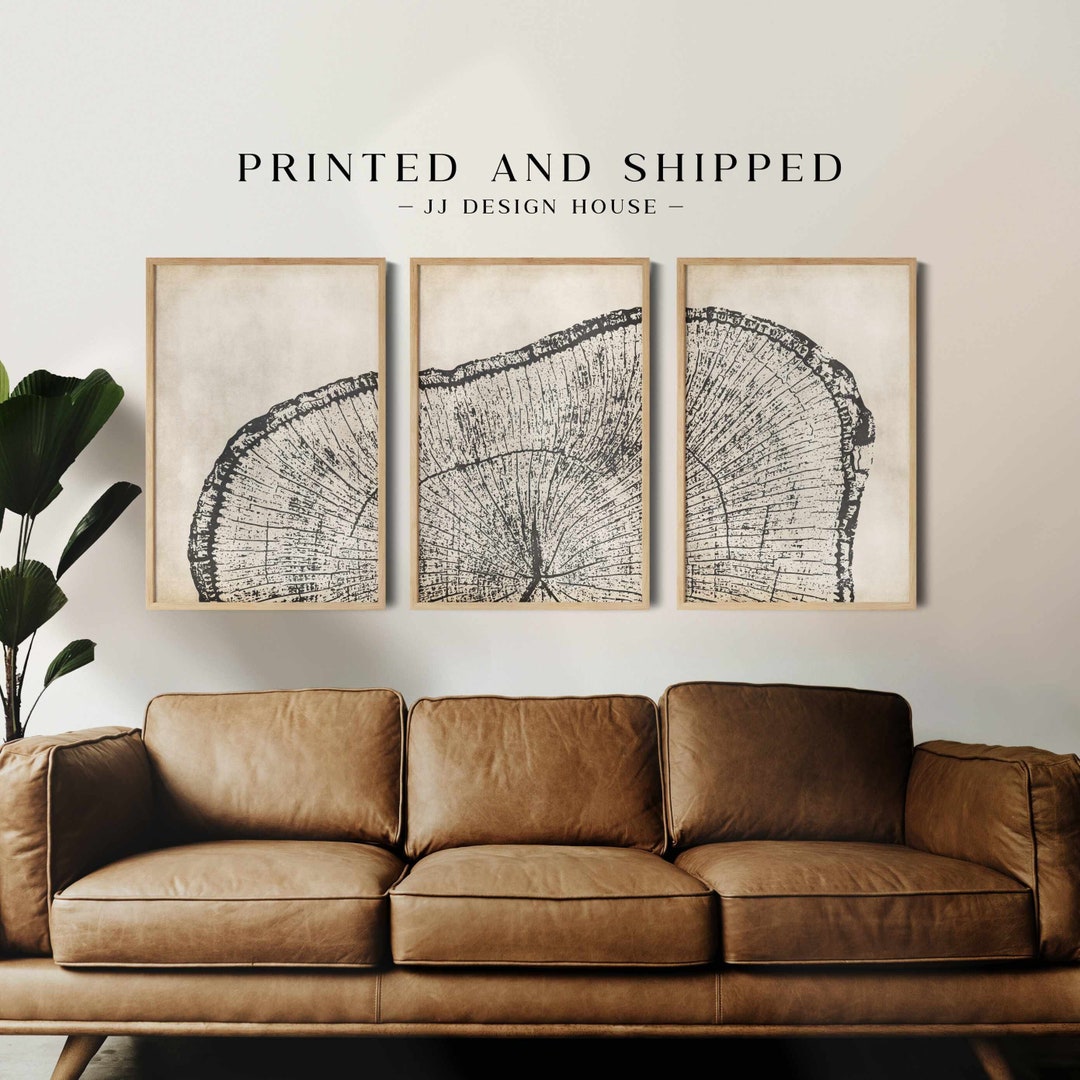 Neutral Tree Stump Print, Triptych Wall Art Tree Ring Print, Printed ...