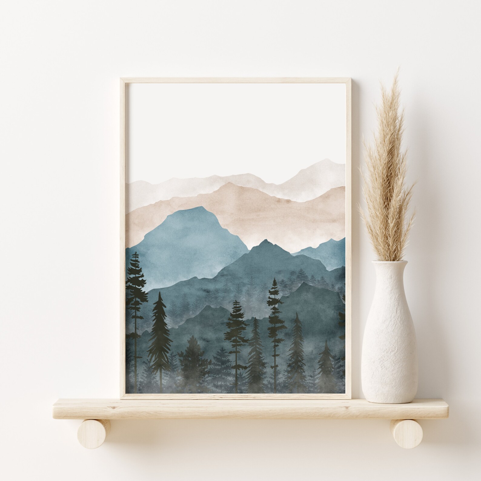 Blue Mountain Wall Art, Abstract Mountain Print Set, 3 Piece Wall Art ...