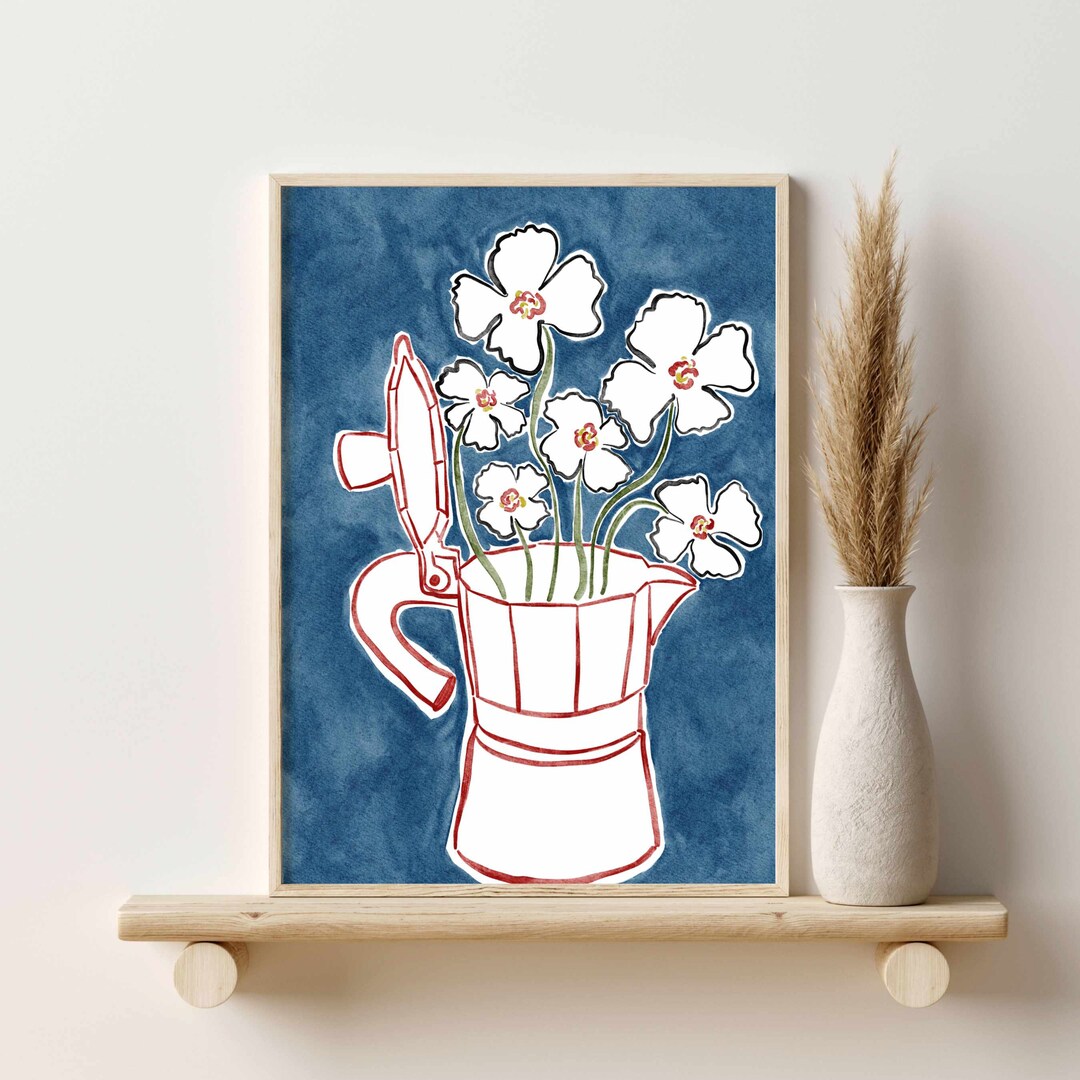 Moka Pot Print Watercolor Painting Botanical Print Flower - Etsy