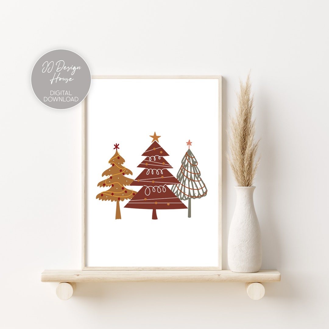 Christmas Tree Print, Boho Holiday Print, Holiday Decor, Christmas Wall ...