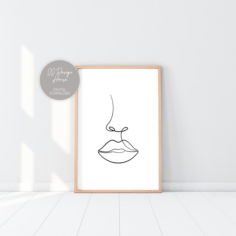 Woman Face Line Art, Abstract Lips Line Drawing, Lips Line Art Print ...