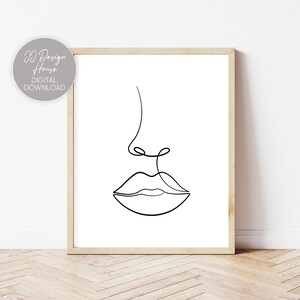 Woman Face Line Art, Abstract Lips Line Drawing, Lips Line Art Print ...