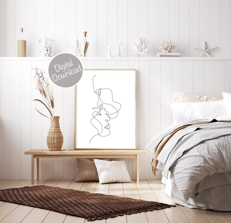 Couple Line Drawing Minimal Wall Art Face Line Art Couple | Etsy