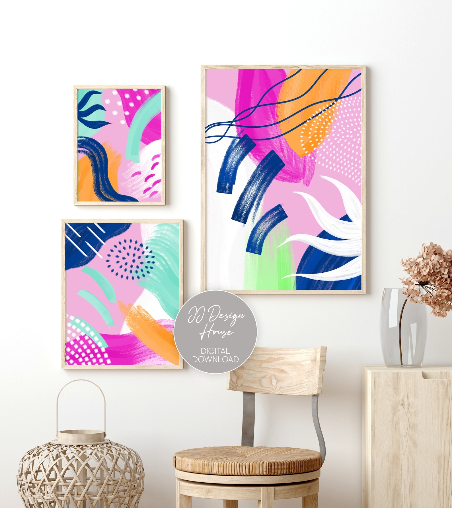 Pink Wall Art Set of 3 Prints Printable Wall Art Abstract - Etsy