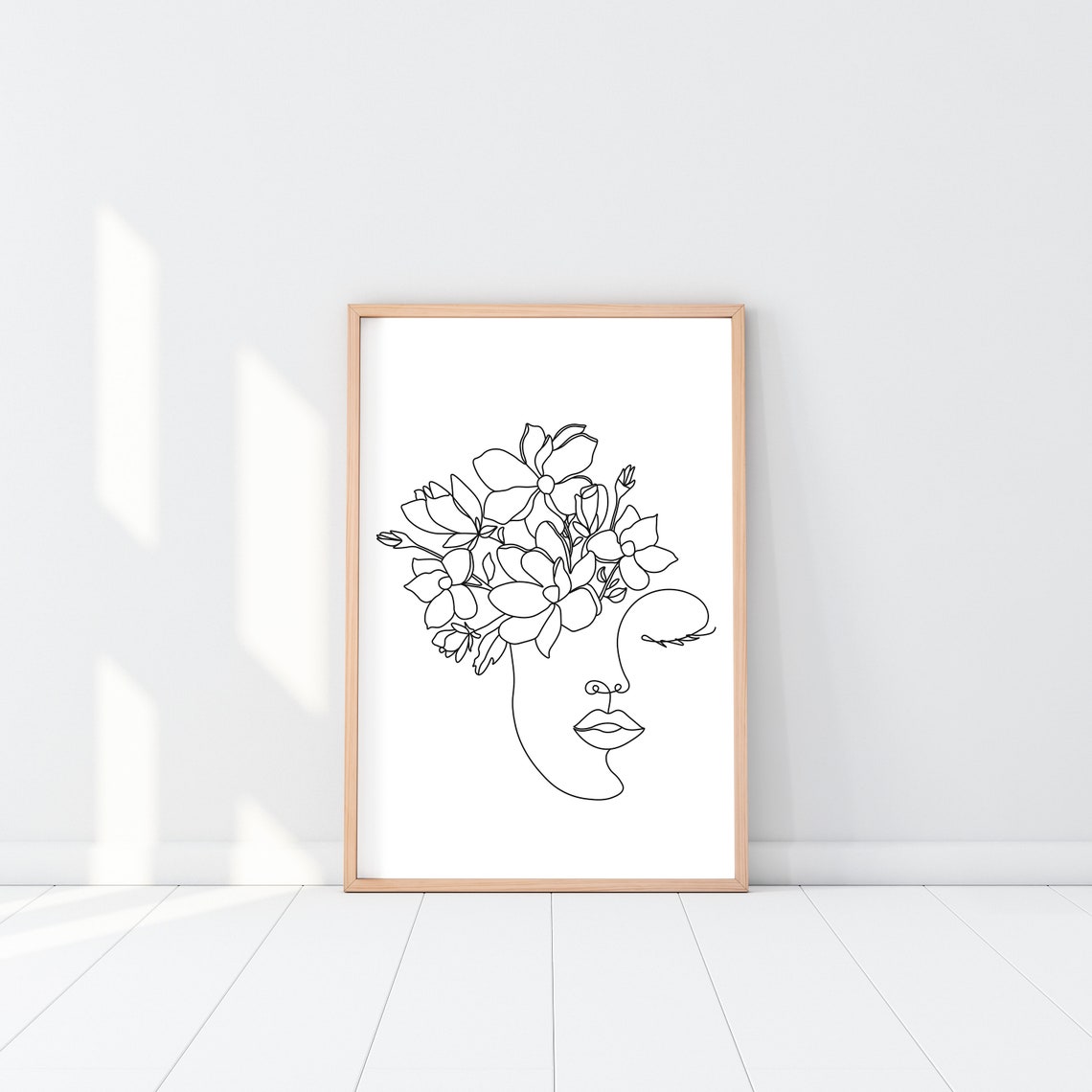 Single Line Art Woman With Flowers, One Line Art Head of Flowers, Woman ...