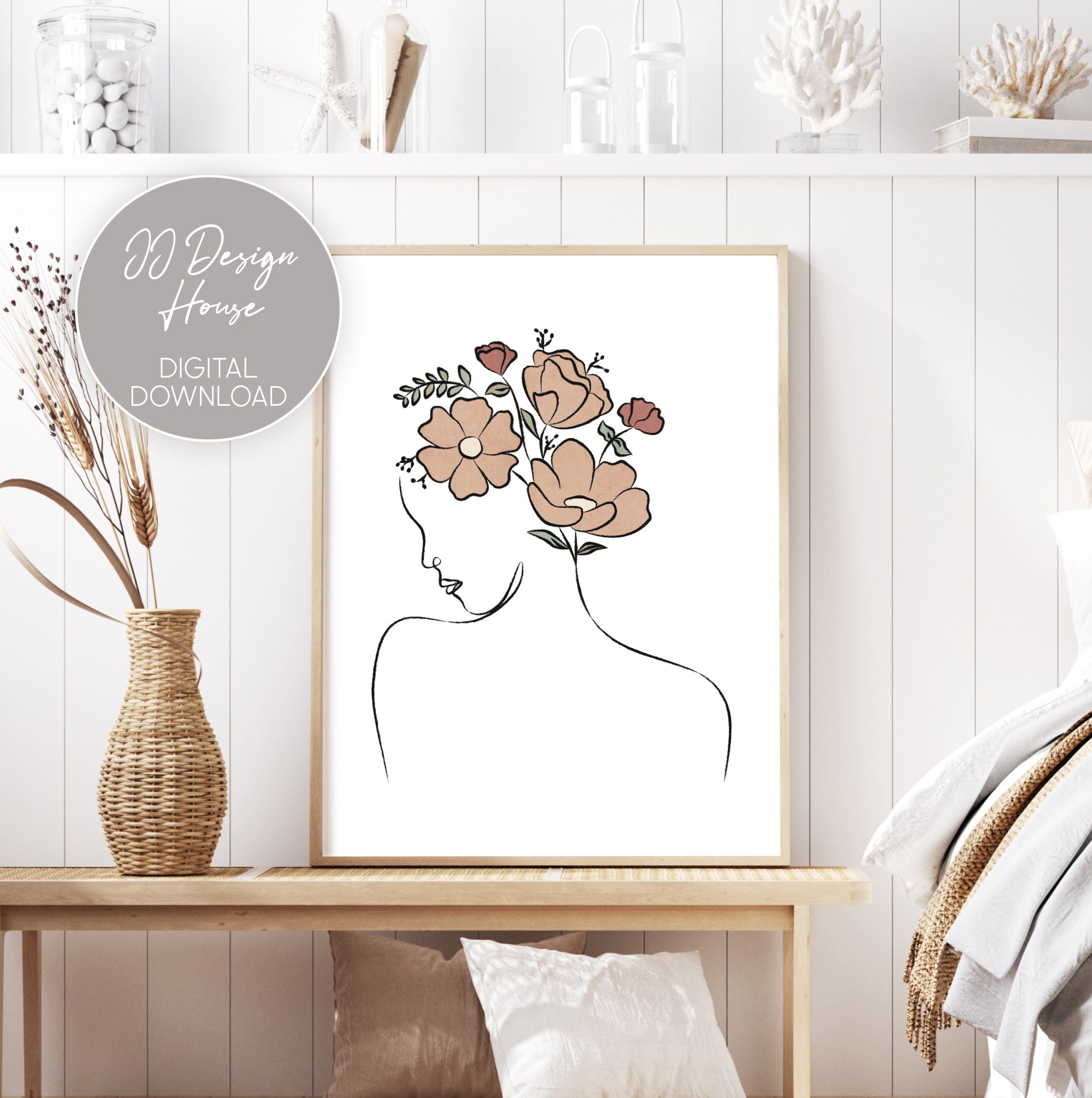 Botanical Line Art Woman Botanical Prints Line Art Print - Etsy