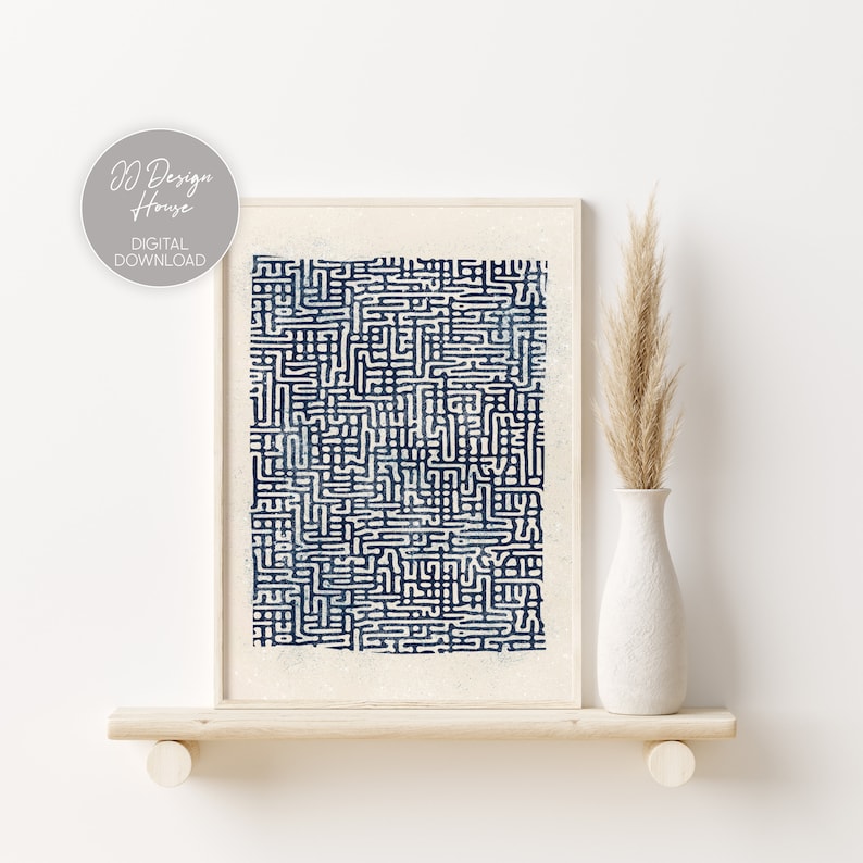 ブルーの抽象的な壁アート、印刷可能な壁アート 3 枚セット、ネイビー ブルーの壁アート、リビングルーム アート、ミッドセンチュリー アート ...