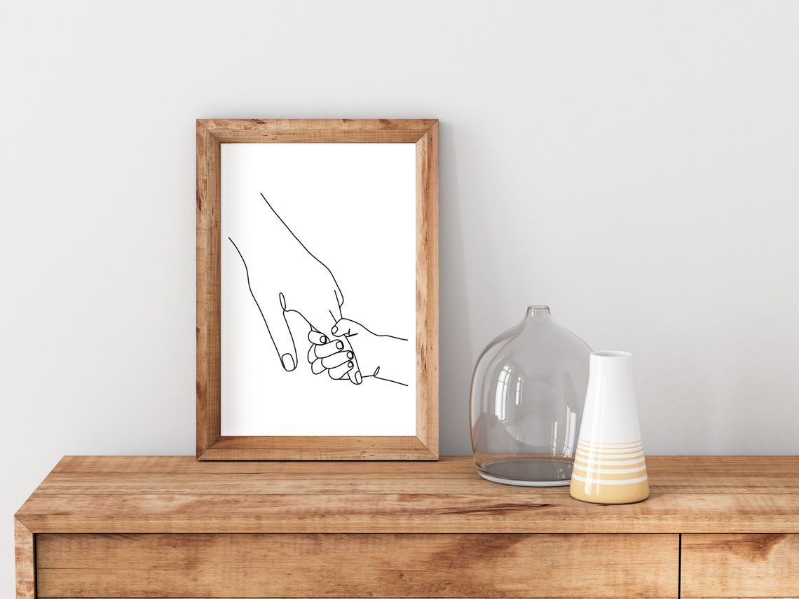 Fine Line Nursery Art New Mother Gift Baby Hand Line Art | Etsy
