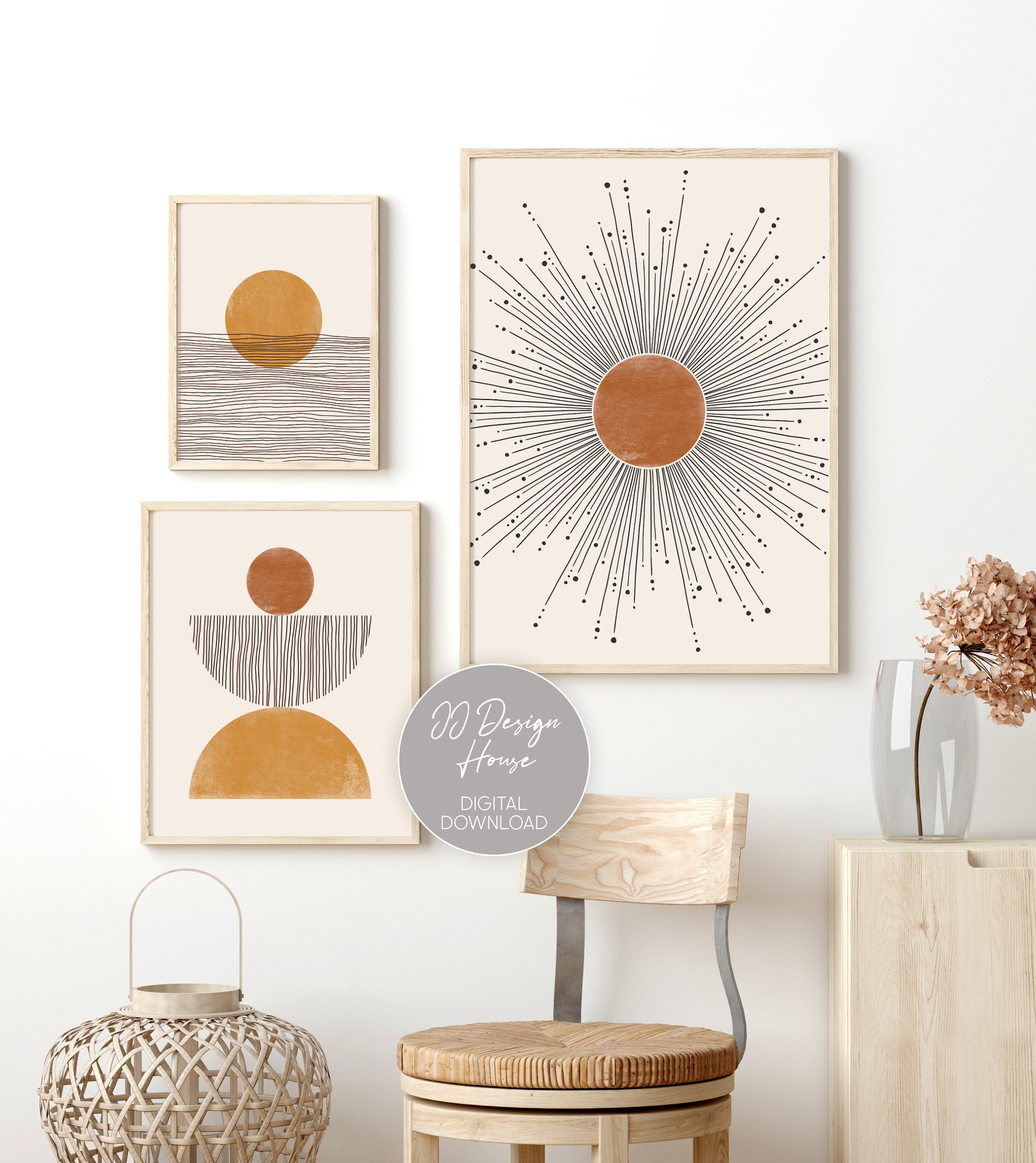 Boho Art Set of 3 Prints Abstract Gallery Wall Set Abstract | Etsy India