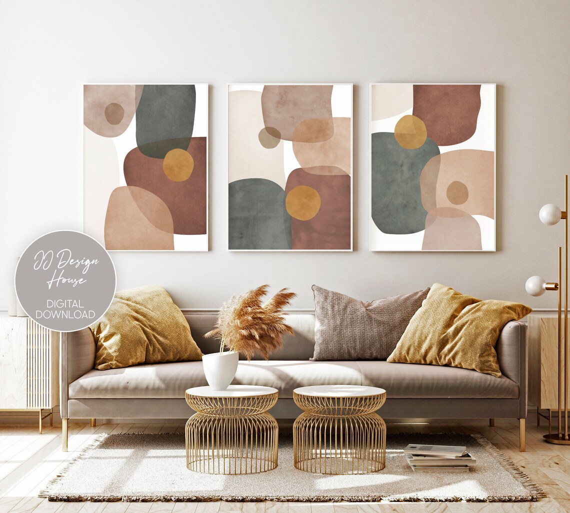 Earth Tone Decor Abstract Wall Art Watercolor Shapes | Etsy