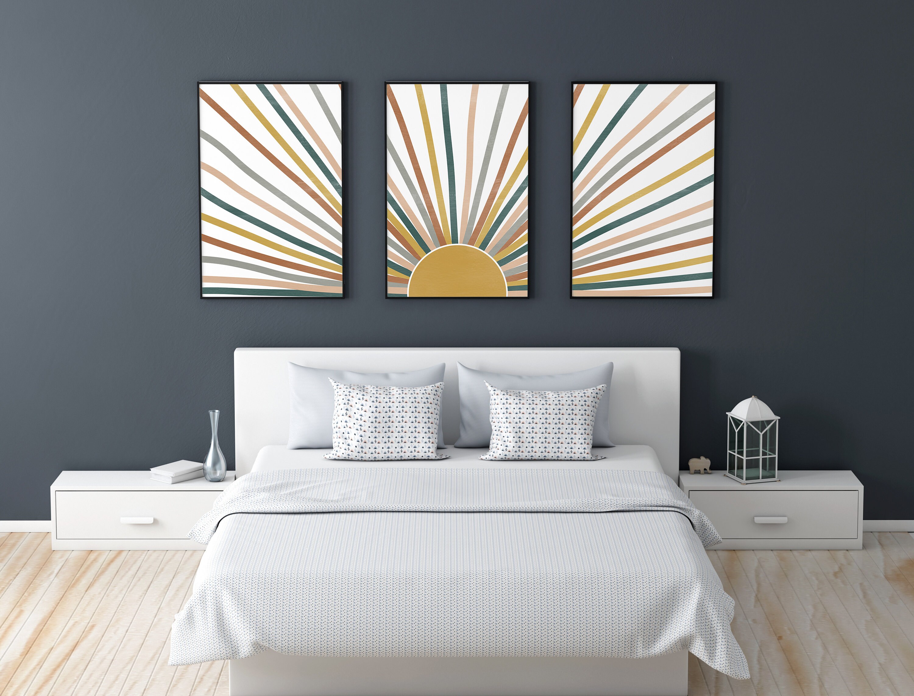 Sunburst Art Print Set of 3 Retro Sun Poster Large Sun | Etsy