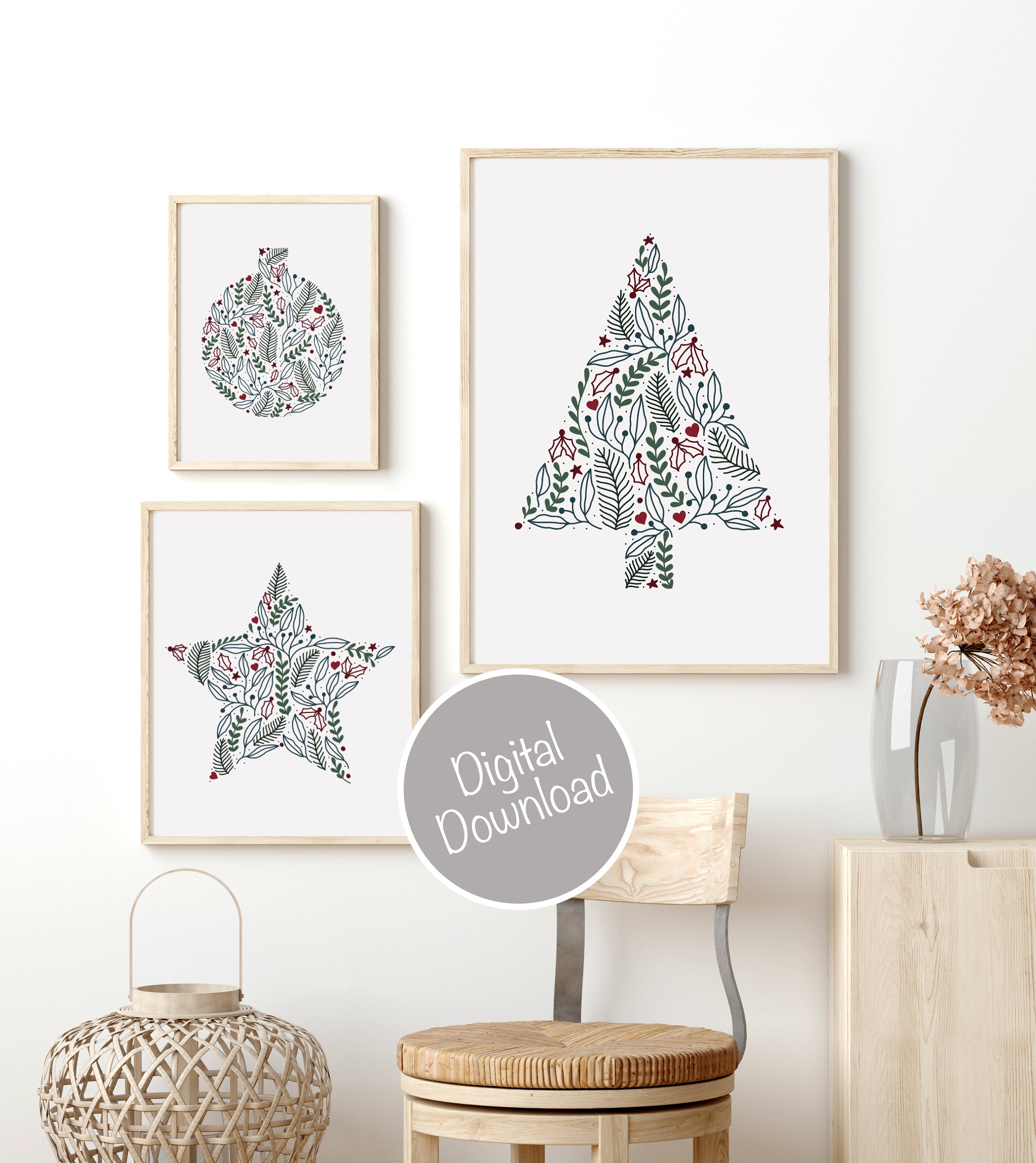 Christmas Wall Art Nordic Holiday Decor Christmas Prints | Etsy