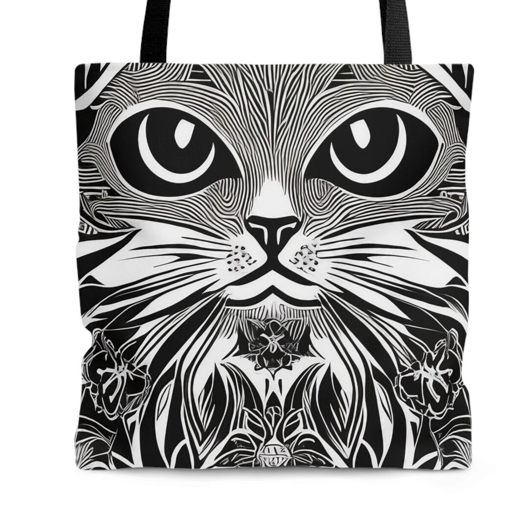 Cute Cat Face Tote. Original Art, Eco-friendly, Reusable Kitty Purse ...