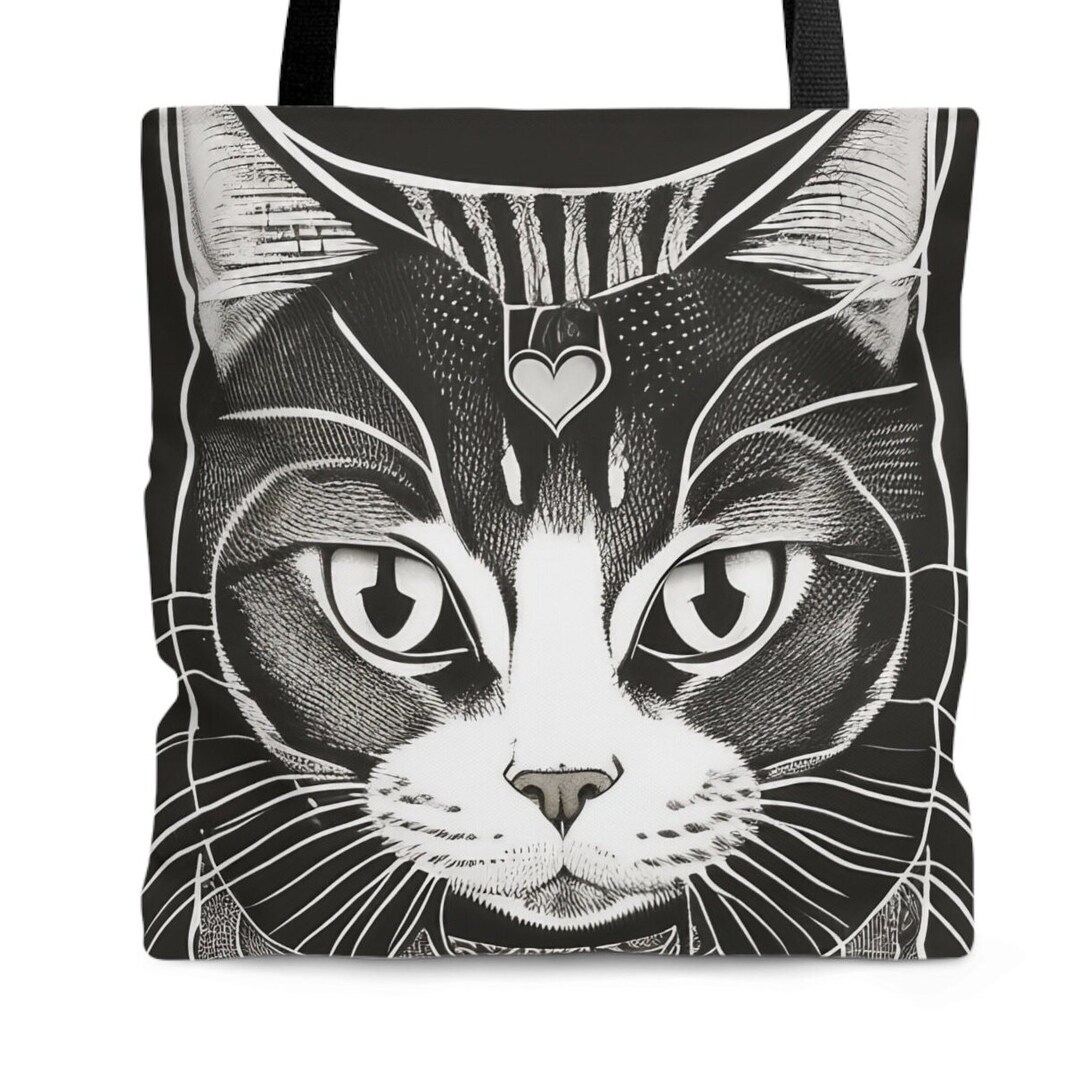 Cute Cat Face Tote With Heart. Original Art, Eco-friendly, Reusable ...