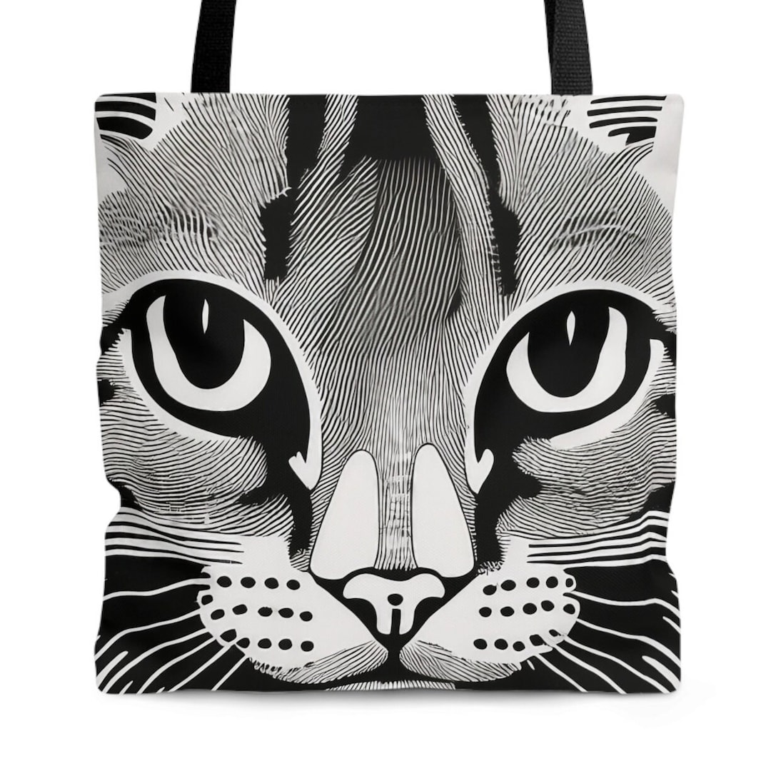 Cute Cat Face Tote. Original Art, Eco-friendly, Reusable Kitty Purse ...