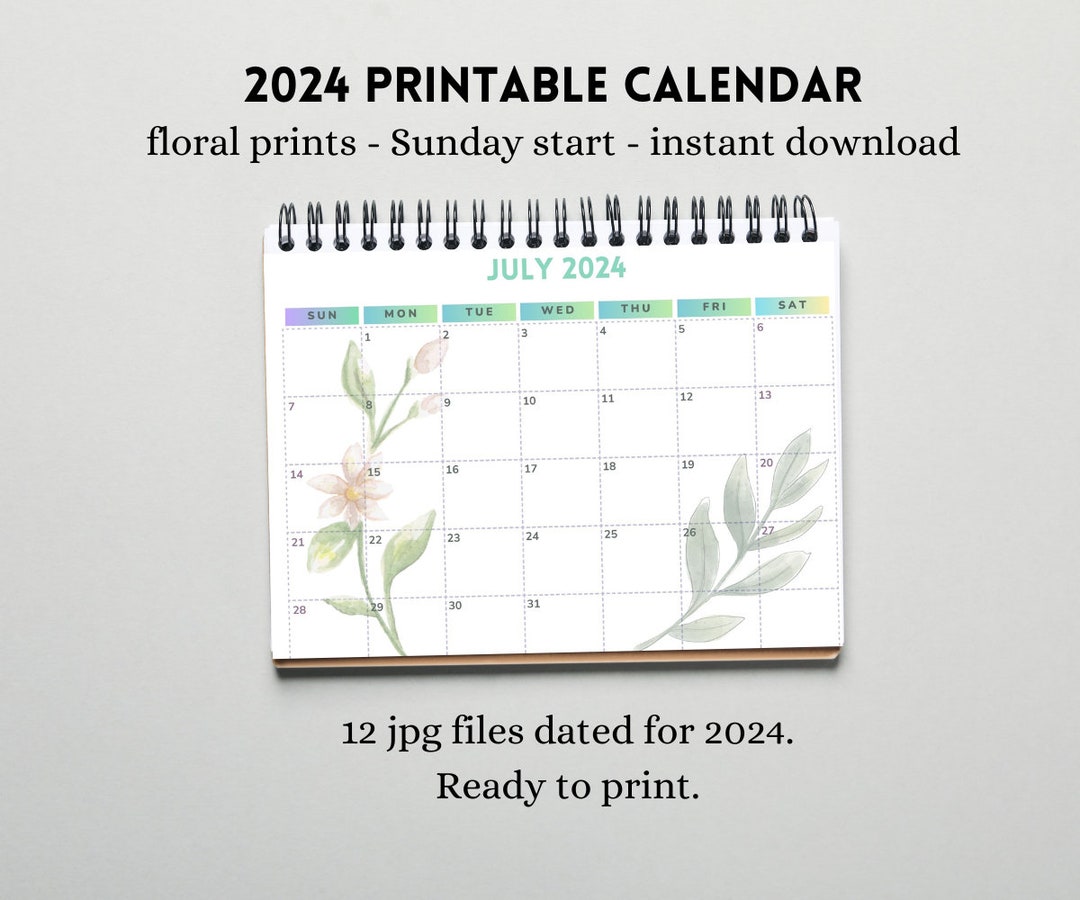 Calendar for 2024 Floral Calendar Dated for 2024 Monthly - Etsy