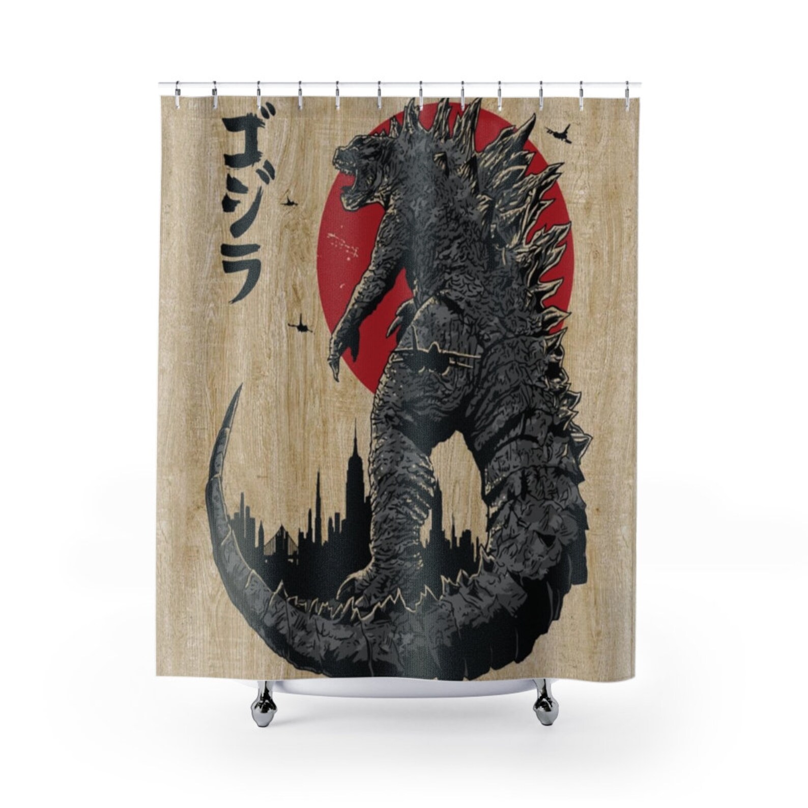 Godzilla Shower Curtain Godzilla Japanese Shower Curtain | Etsy