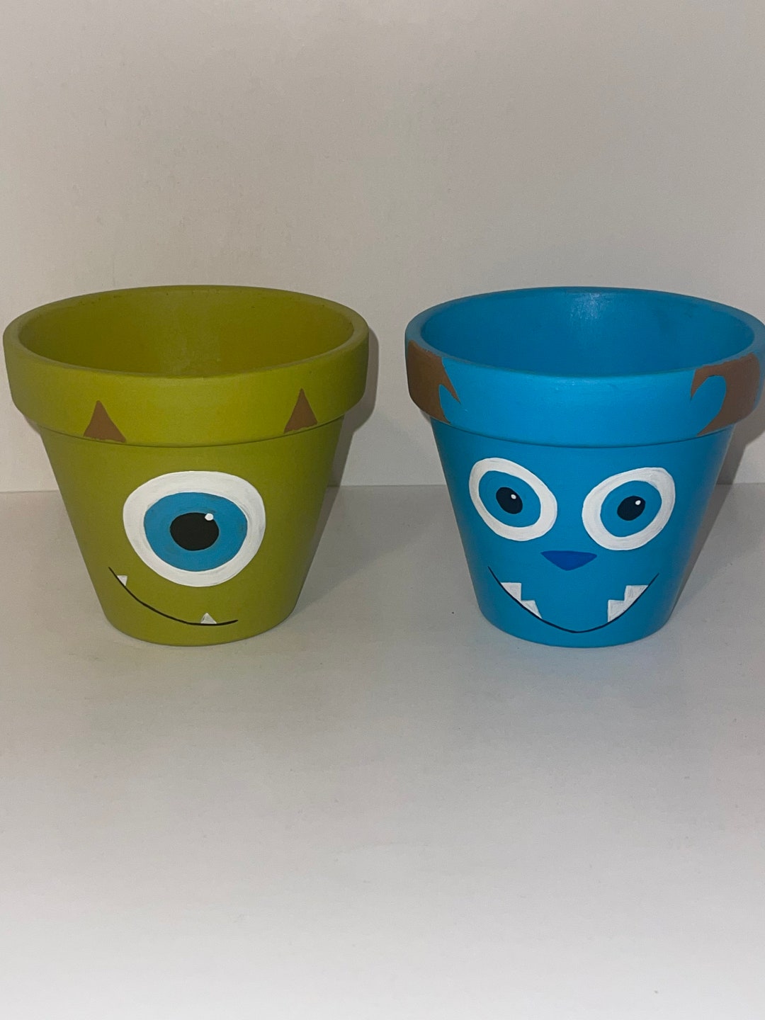 Handmade Monster Inc. Sully and Mike Clay Garden Pots Disney Set ...