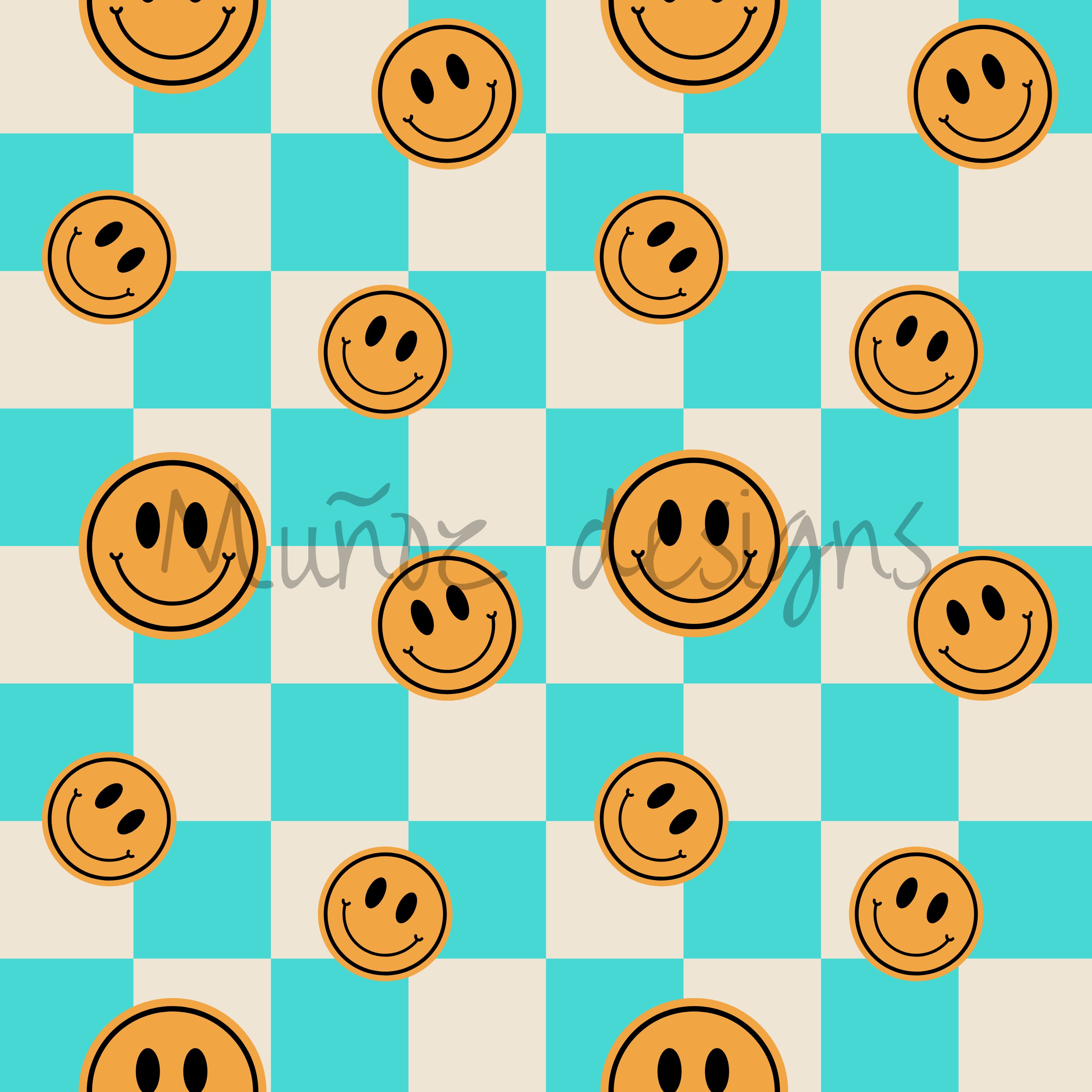 Checkered Smiley Face Seamless Pattern, Custom Fabric Design. Blue ... Checkered Smiley Face Seamless Pattern, Custom Fabric Design. Blue ...