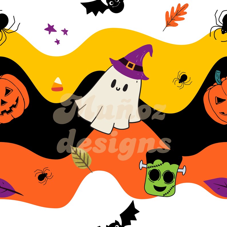 Halloween Ghost, Pumpkin, Fall Seamless Pattern, Repeating Seamless ...