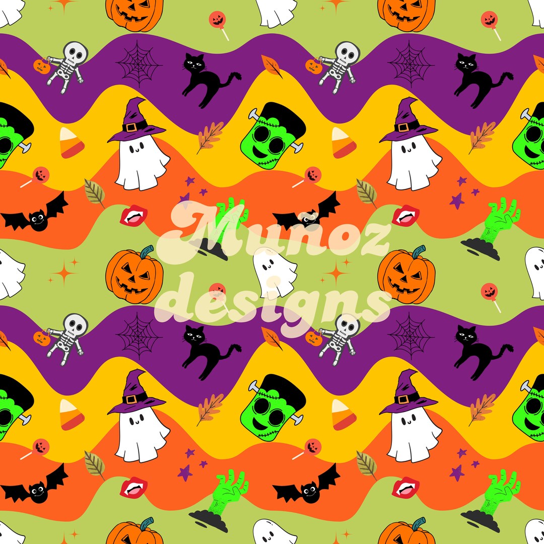 Halloween Ghost Pumpkin Skeleton Cat Fall Seamless Repeating File ...