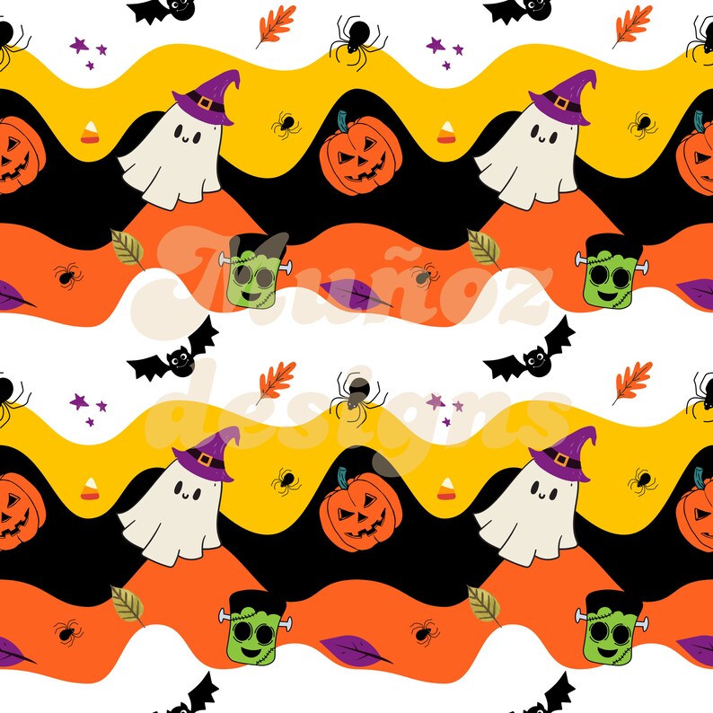 Halloween Ghost, Pumpkin, Fall Seamless Pattern, Repeating Seamless ...