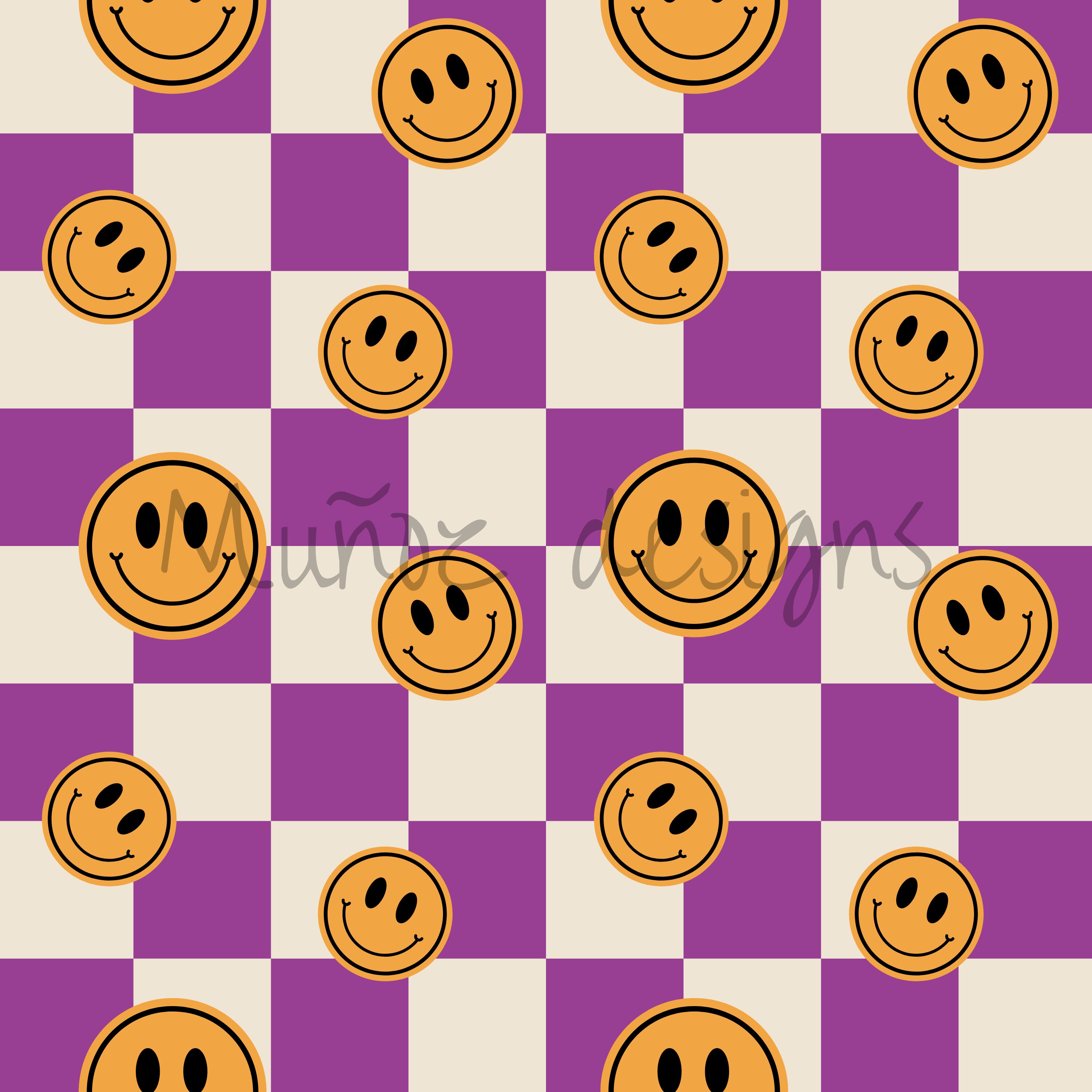 Checkered Smiley Face Seamless Pattern, Custom Fabric Design. Blue ...