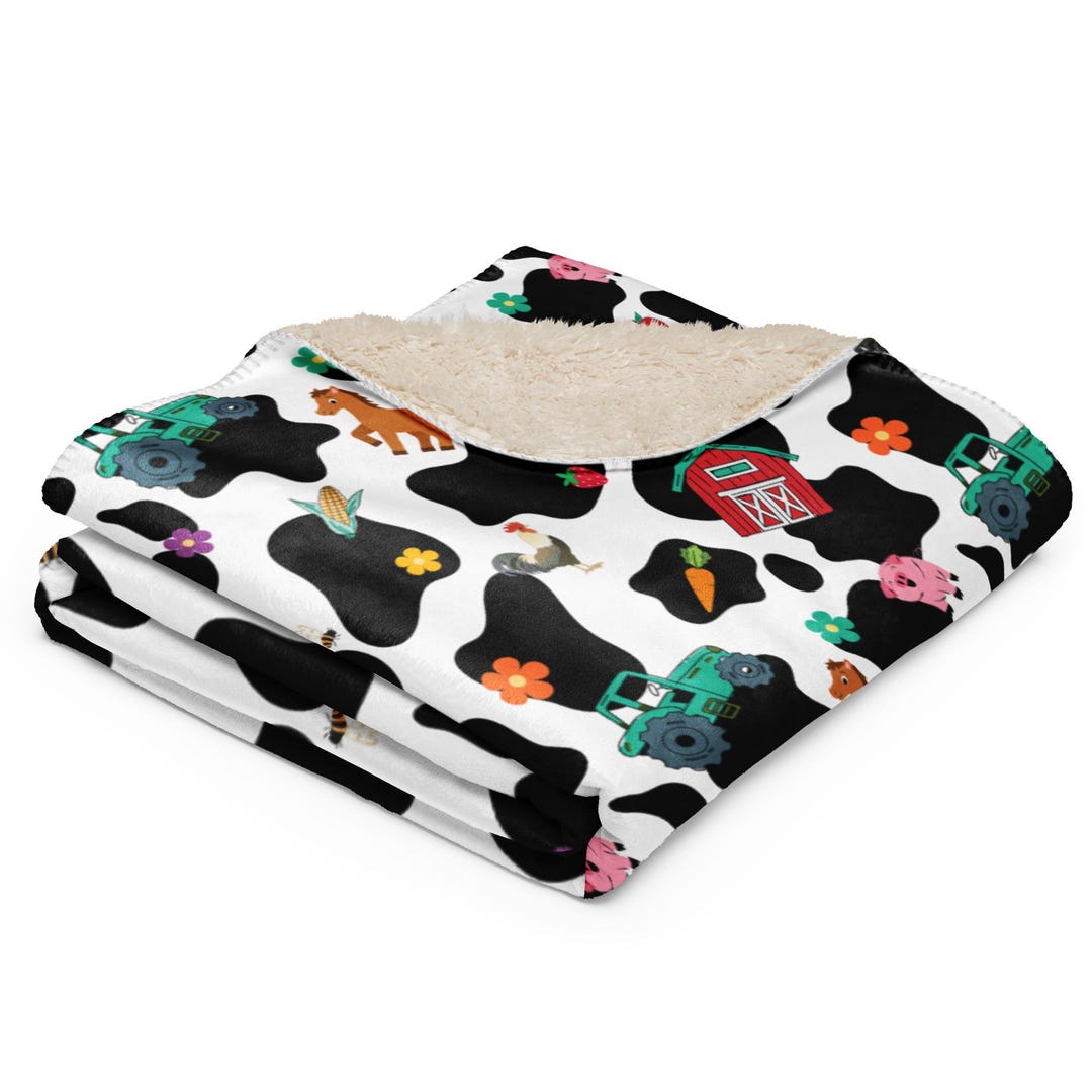 Cow Print Blanket, Farm Blanket, Sherpa Blanket, Cozy Blanket, Horse ...