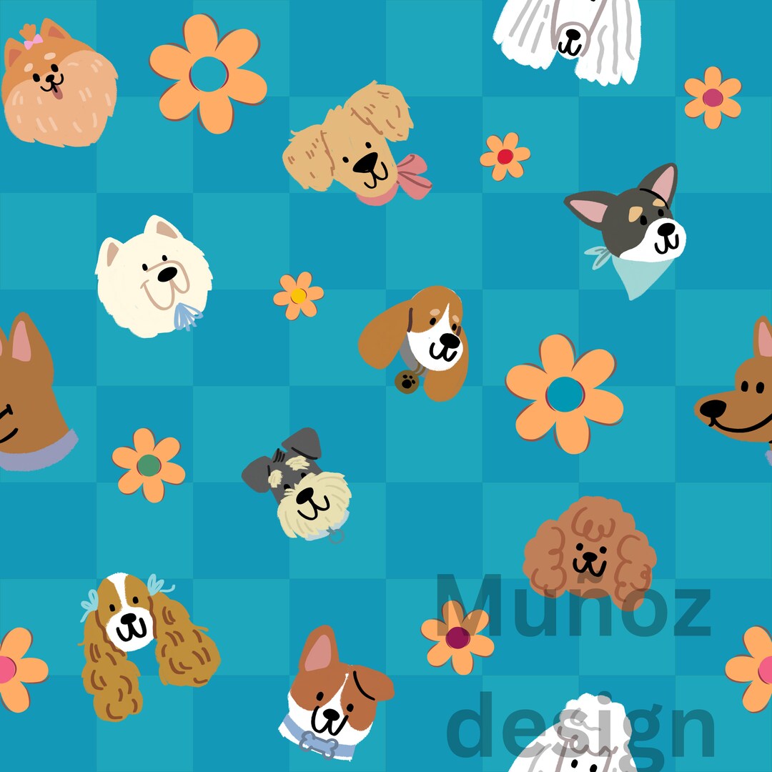 Dog Seamless Pattern Checker Print Floral Animal - Etsy