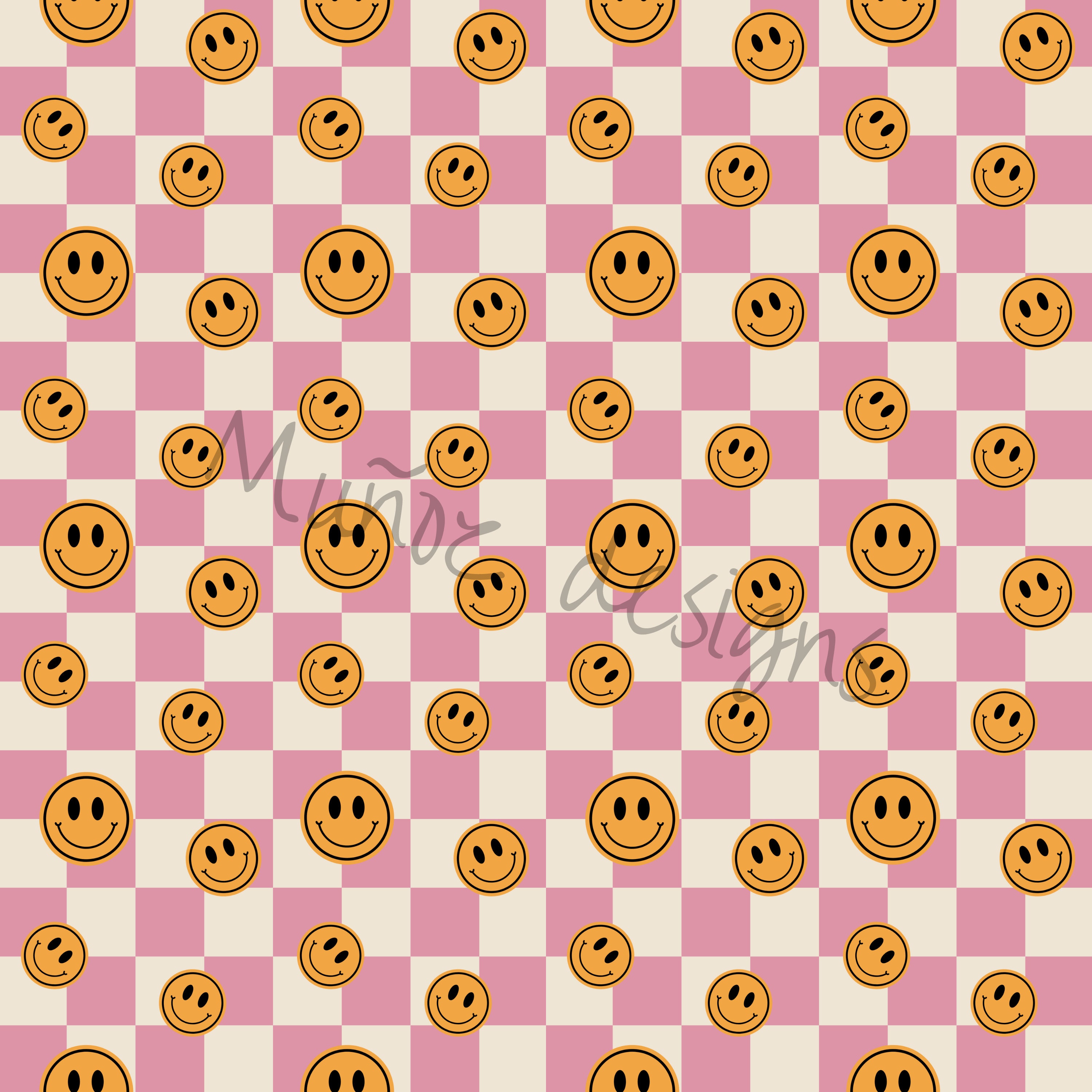 Checkered Smiley Face Seamless Pattern, Custom Fabric Design. Blue ...