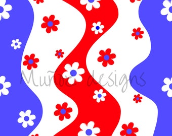 Red White and Blue Watercolor Floral Seamless Repeating Pattern, USA ...