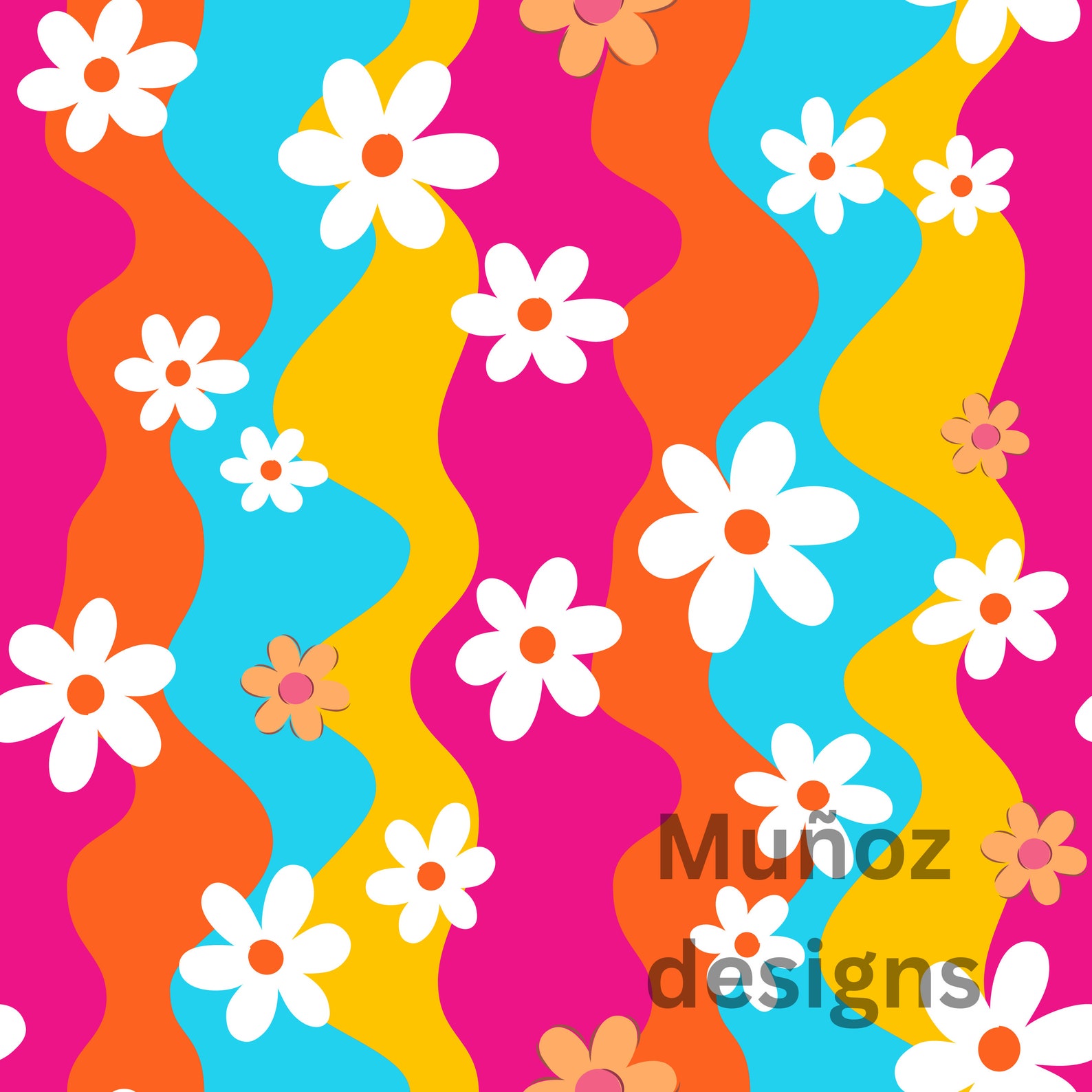 Retro Groovy Daisy Bright Seamless Repeating Pattern - Etsy