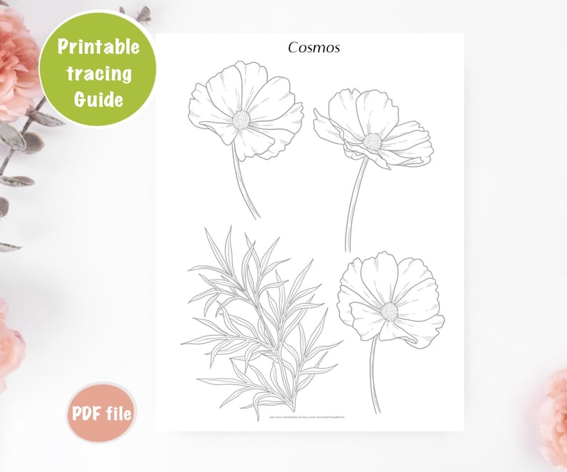 Flower Tracing Guides, Learn to Draw Flowers, Coloring Pages, Printable ...