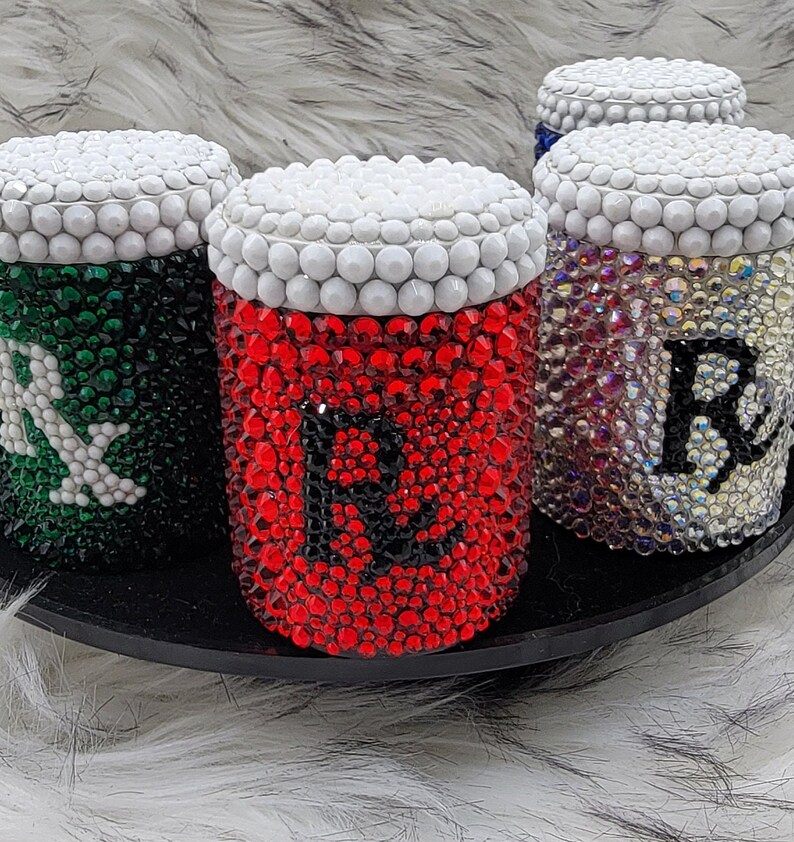Glass and White Porcelain Blinged Stash Jar, Bedazzled Stash Canister ...