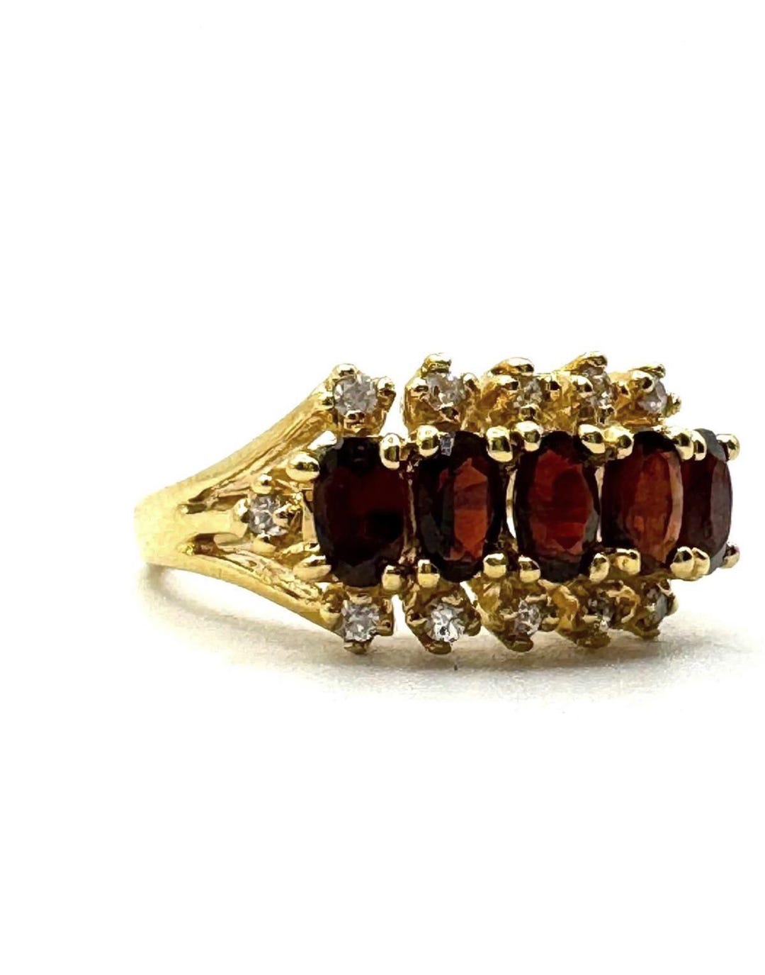 Vintage Yellow Gold - Garnet and Cubic Zircona Ring Size 5.5 - Etsy