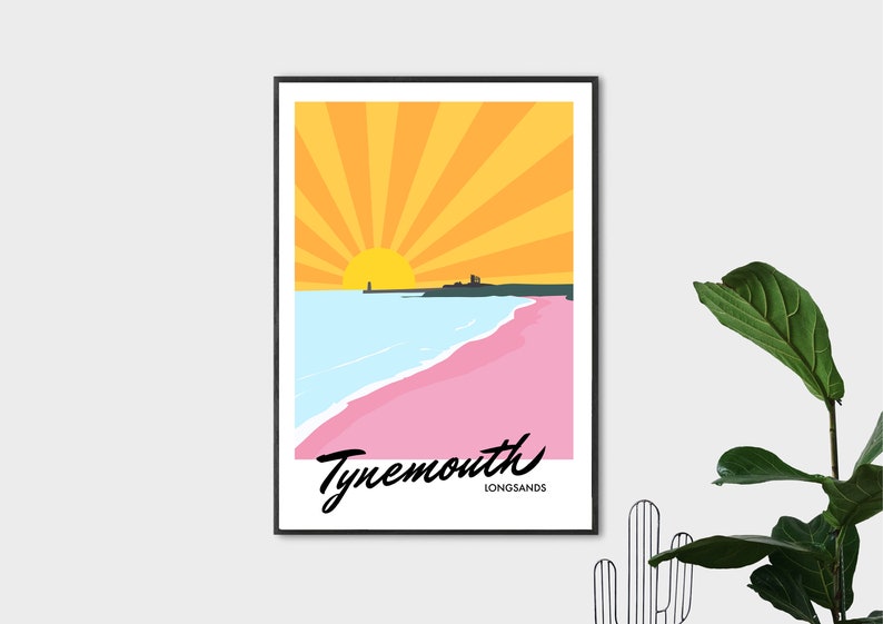 Tynemouth Longsands Beach Retro Style Travel Poster Print, Tynemouth ...