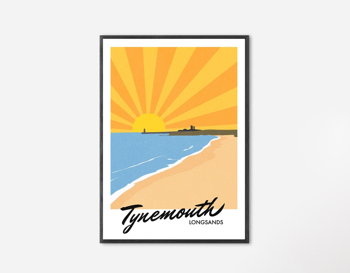 Tynemouth Longsands Beach Retro Style Travel Poster Print - Etsy UK