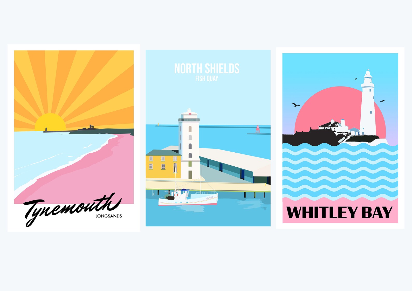 Tynemouth Longsands Beach Retro Style Travel Poster Print, Tynemouth ...