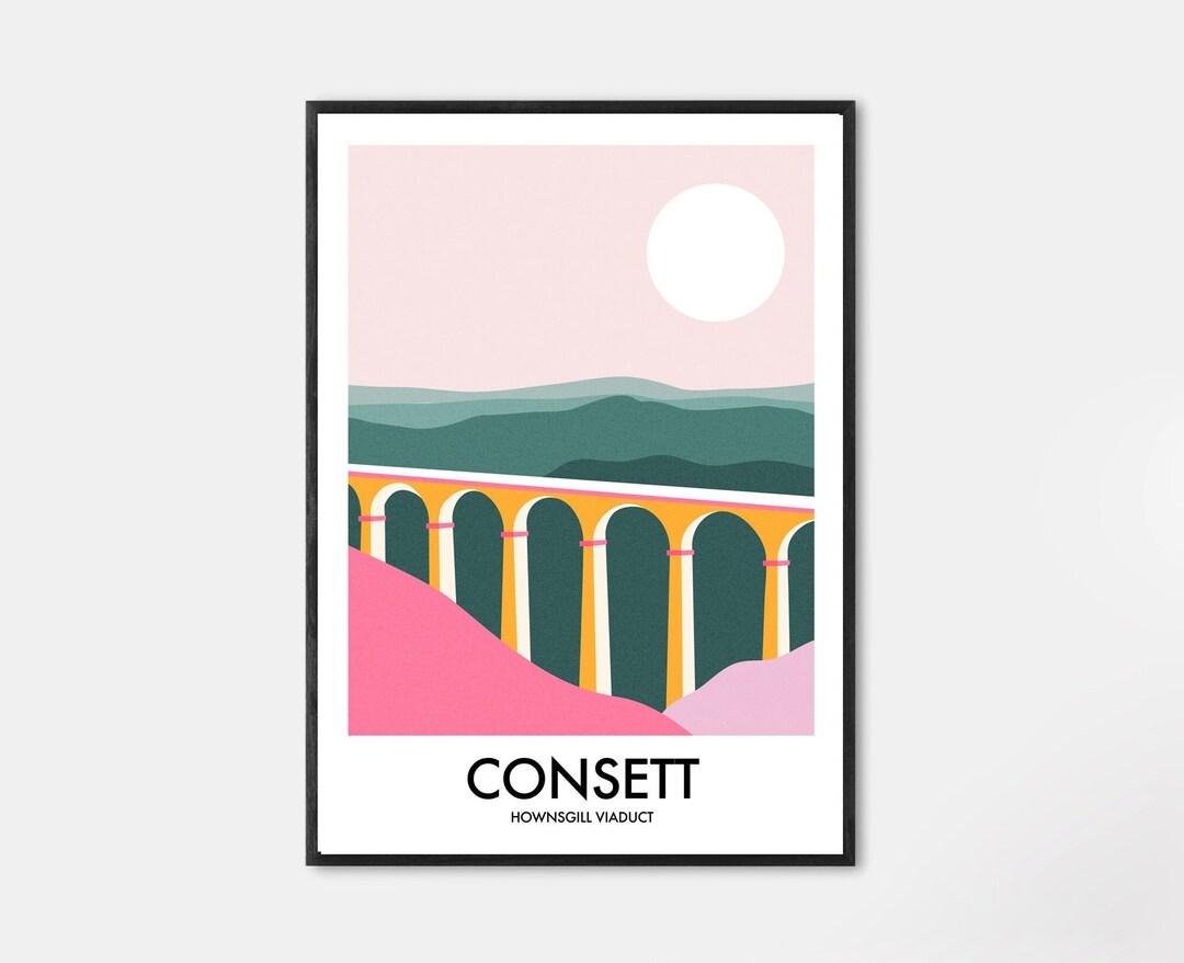 Consett Hownsgill Viaduct Travel Poster Print, Pink Bright Funky Print ...