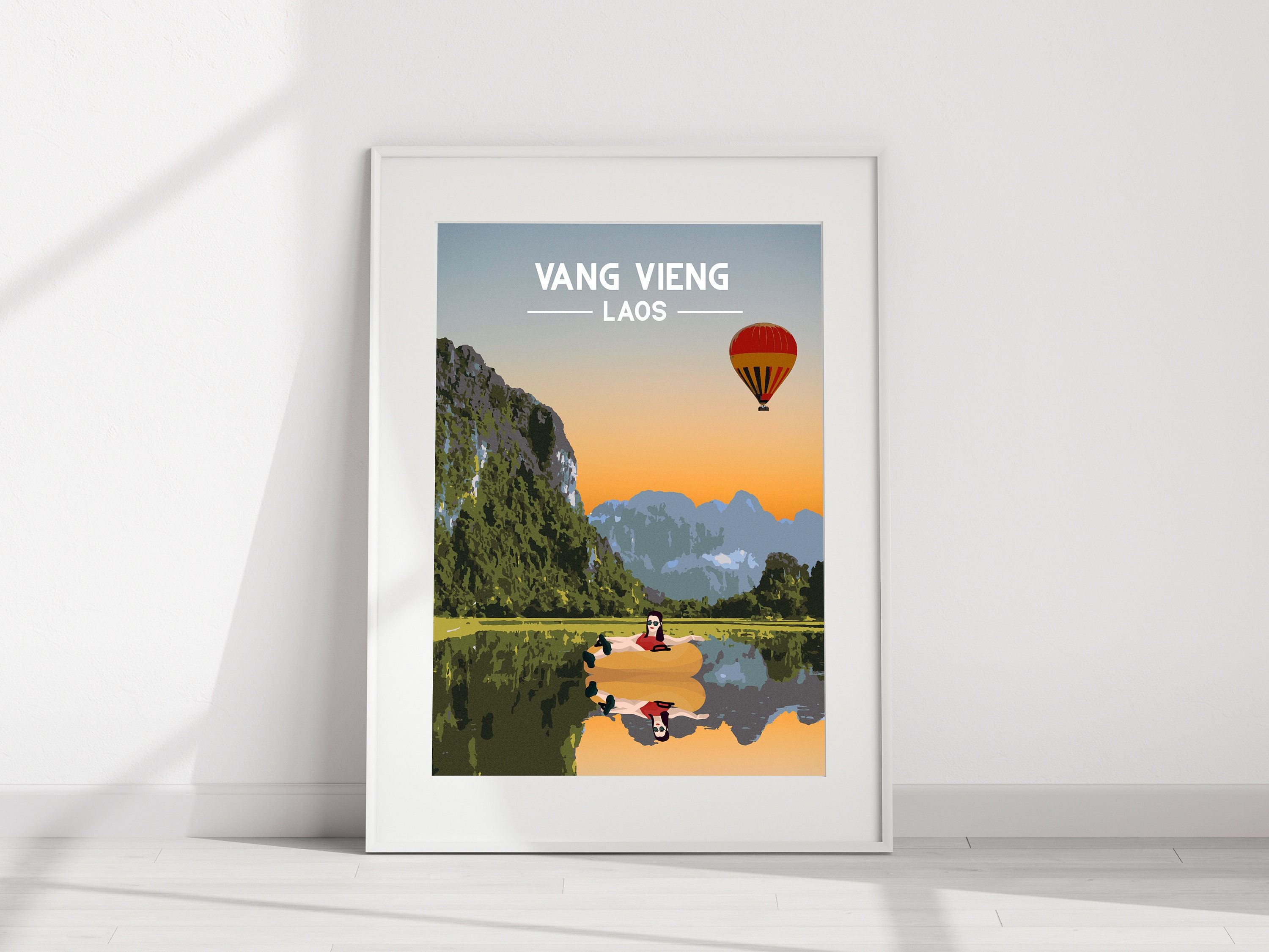 Vang Vieng Laos Travel Poster Print, River Tubing, South East Asia ...